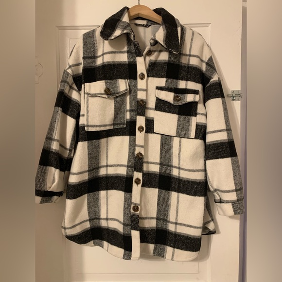 SHEIN | Tops | Black And White Plaid Flannel | Poshmark